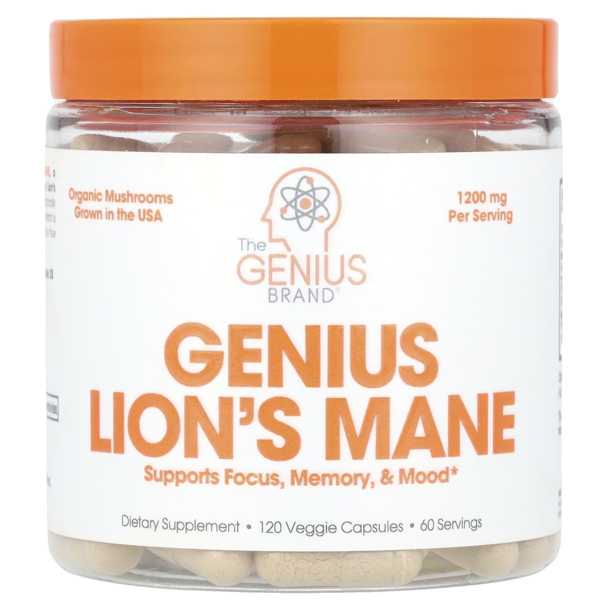 The Genius Brand, Genius Lion's Mane, 1,200 mg, 120 Veggie Capsules ...