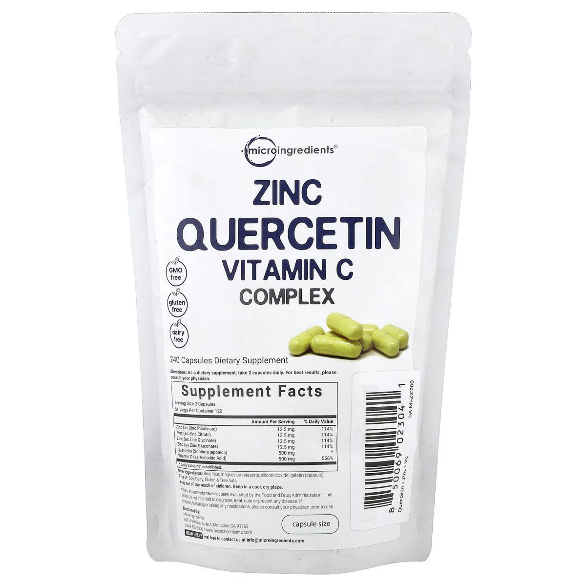 Micro Ingredients, Zinc Quercetin Vitamin C Complex, 240 Capsules