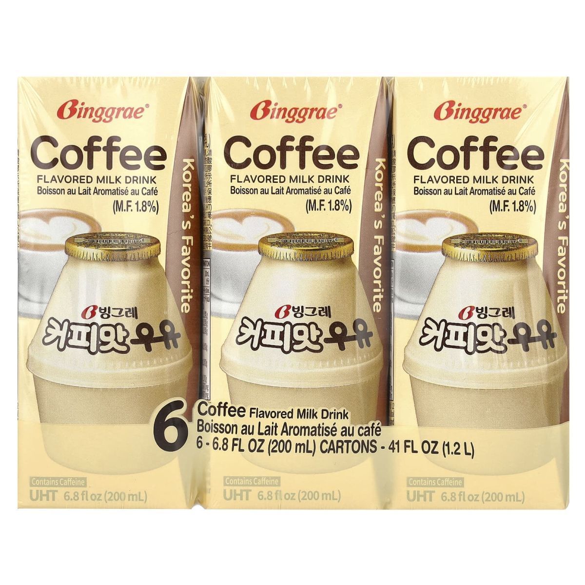 Binggrae, Flavored Milk Drink, Coffee, 6 Cartons, 6.8 fl oz (200 ml ...